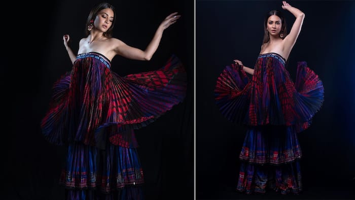 Kriti Kharbanda Looks Smoldering Hot in Blue Red Printed Cape And Pants ...