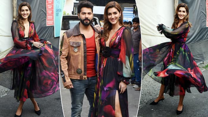 Kriti Sanon Looks Sizzling Hot In Black And Red Flowly Dress With Deep ...