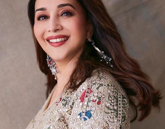 Madhuri Dixit Captures Heart in Beige Floral Anarkali Set For Maja Ma Promos | Photos