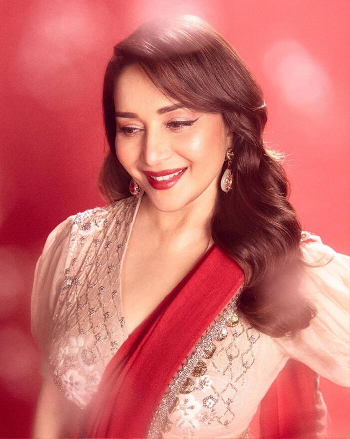 Madhuri Dixit Nene is a Retro Queen in Red Saree With Plunging Neckline - See PICS
