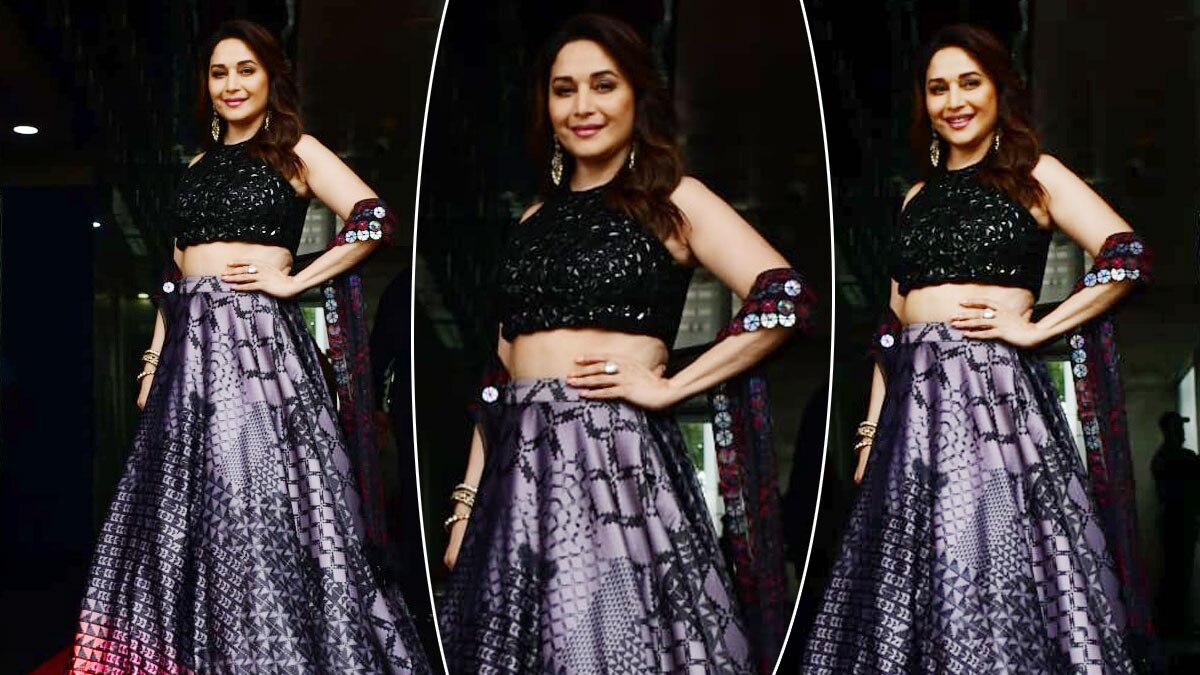 Madhuri Dixit Mixes Metallic And Prints Together For Her Black Lehenga ...