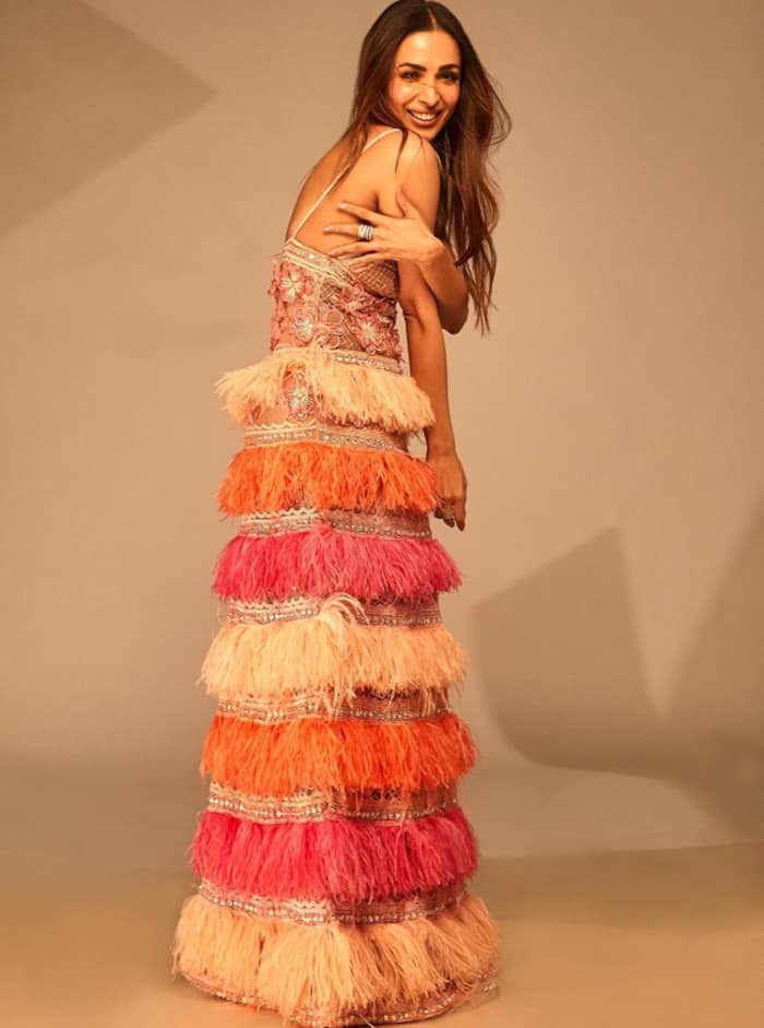 Malaika Arora in a Colourful-Tiered Glamorous Dress With Plunging ...
