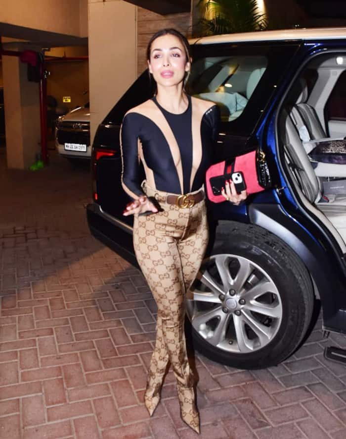 Malaika Arora is True Blue Fashionista in Sexy Black Mugler Bodysuit With Sheer Panels - See Hot ...