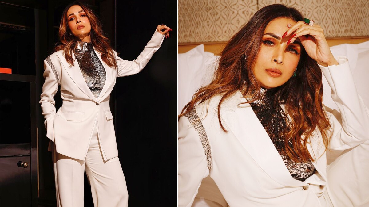 Malaika Arora Turns Boss Lady in White Power Suit With Sequin High-Neck Top, See Glamorous Pics