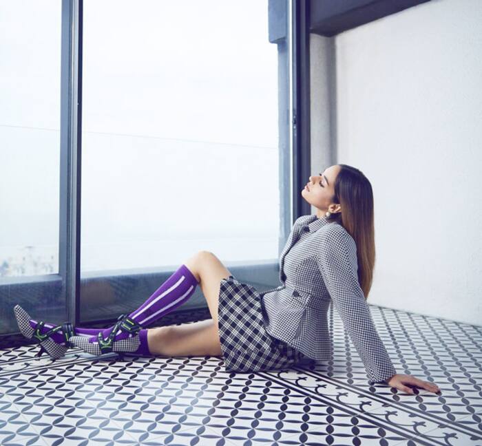 Manushi Chhillar Serves Looks With Checkered Attire And Kitten Heels - PICS