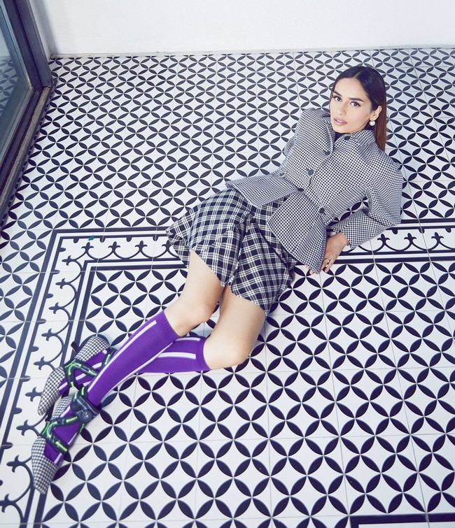 Manushi Chhillar Serves Looks With Checkered Attire And Kitten Heels - PICS