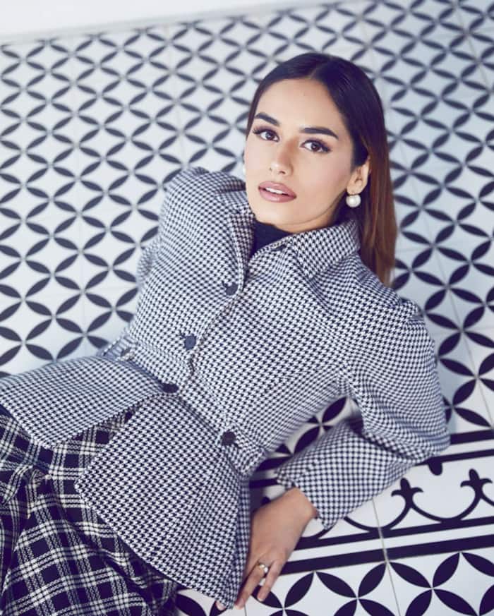 Manushi Chhillar Serves Looks With Checkered Attire And Kitten Heels - PICS