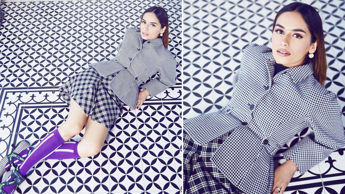 Manushi Chhillar Serves Looks With Checkered Attire And Kitten Heels - PICS