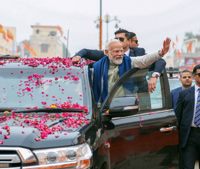 PM Modi Being Showered With Rose Petals
