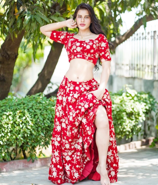 Mokshita Raghav Looks Glamorous in a Red Printed Co ords