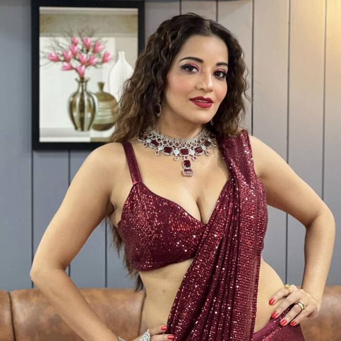 Monalisa Stuns in Hot Glittery Blouse With Deep Neckline And Matching Saree - Pics