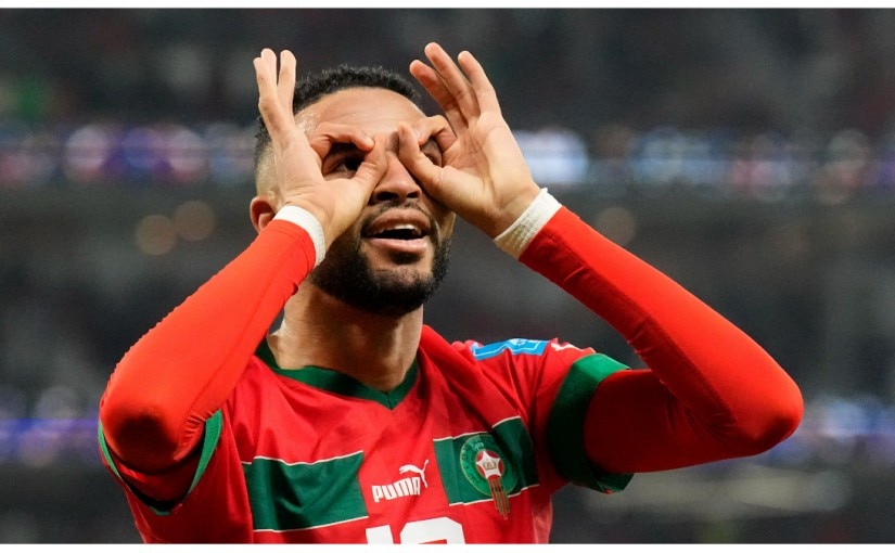 Morocco's Youssef En Nesyri celebrates after scoring against Portugal ...