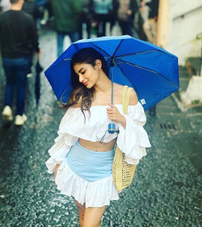 Mouni Roy Stuns in White Crop-Top And Denim Skirt - See Viral Photos