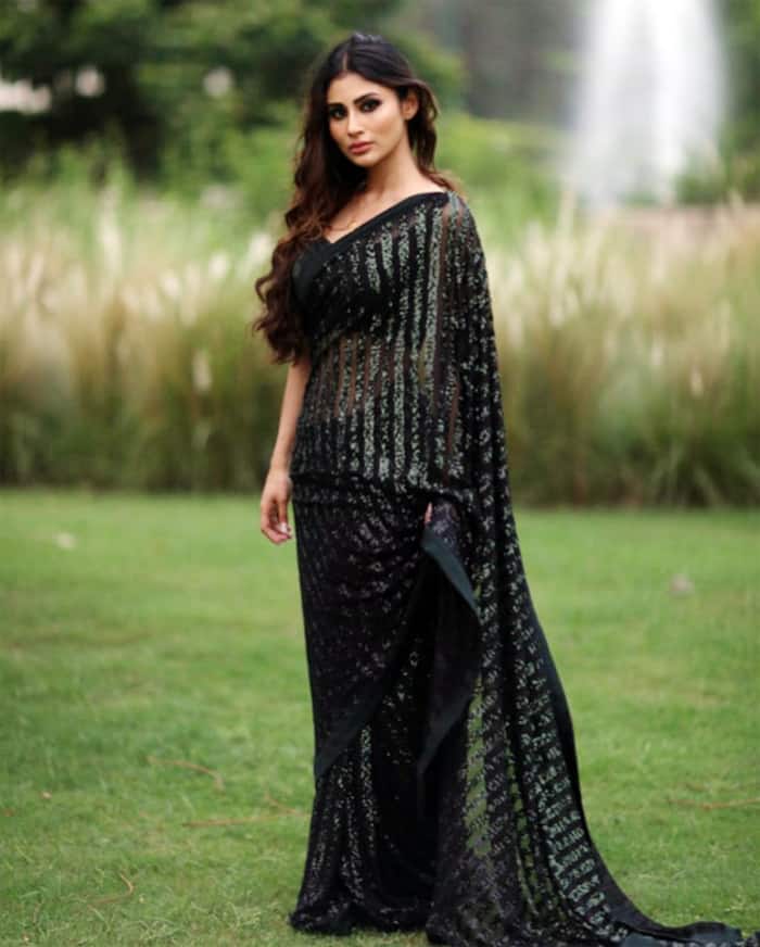 Mouni Roy Looks Enchanting In Sultry Black Sheer Saree From Her Bold ...