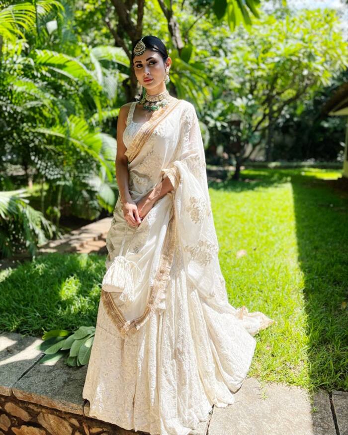 Mouni Roy Looks Drop-Dead-Gorgeous In A Beautiful Ivory Lehenga, Poses ...