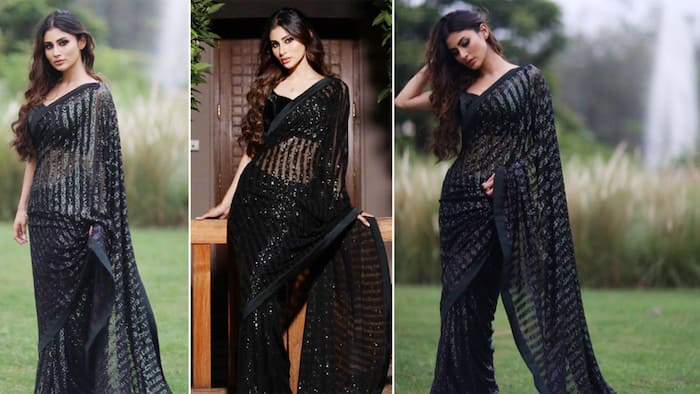 Mouni Roy Looks Enchanting In Sultry Black Sheer Saree From Her Bold ...