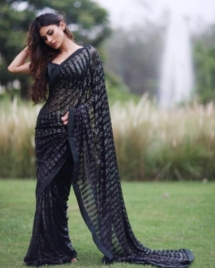 Mouni Roy Enchanting Look In Sheer Black Saree Is Too Hot To Handle