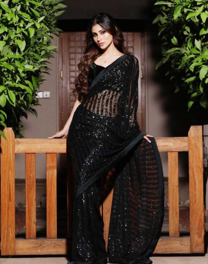 Mouni Roy Looks Enchanting In Sultry Black Sheer Saree From Her Bold ...