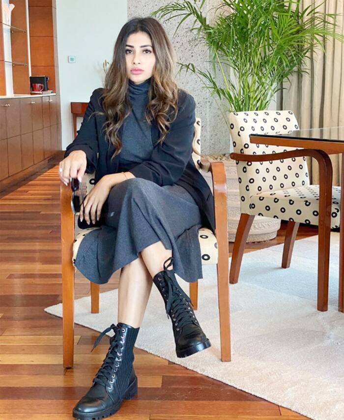 Mouni Roy Looks Stunning in Grey Top, Skirt And a Blazer Worn Over it