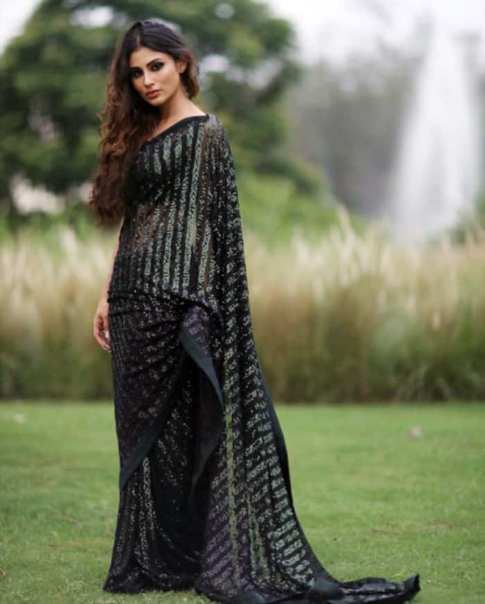 Mouni Roy Looks Enchanting In Sultry Black Sheer Saree From Her Bold ...