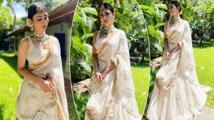 Mouni Roy Looks Drop-Dead-Gorgeous In A Beautiful Ivory Lehenga, Poses ...