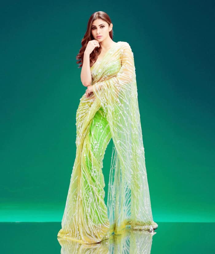 Mouni Roy Makes Eyes Pop In A See Through Neon Saree With A Super Sexy