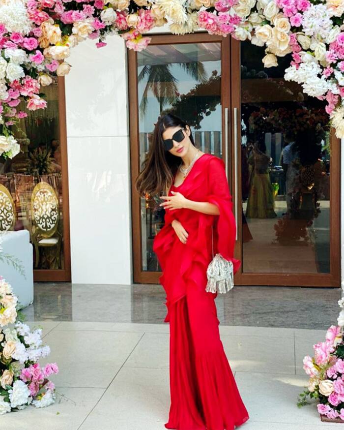 Mouni Roy Looks Resplendant in Her Red Ruffled Saree That Costs Rs ...