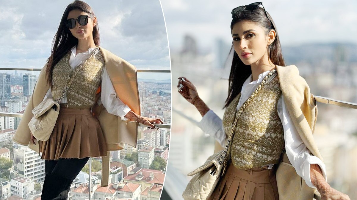 Mouni Roy Turns Sexy School Girl in Mini Beige Pleated Skirt, White ...