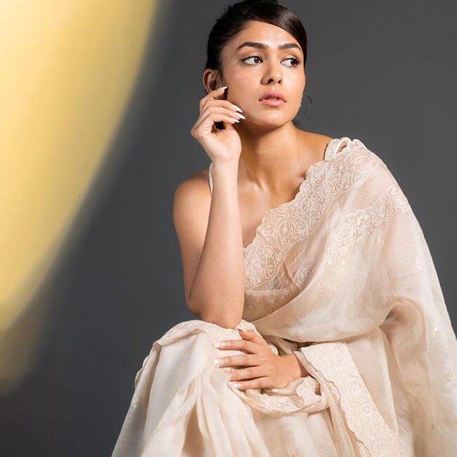 Mrunal Thakur is a Vintage Queen in Sheer Ivory Organza Saree - See PICS
