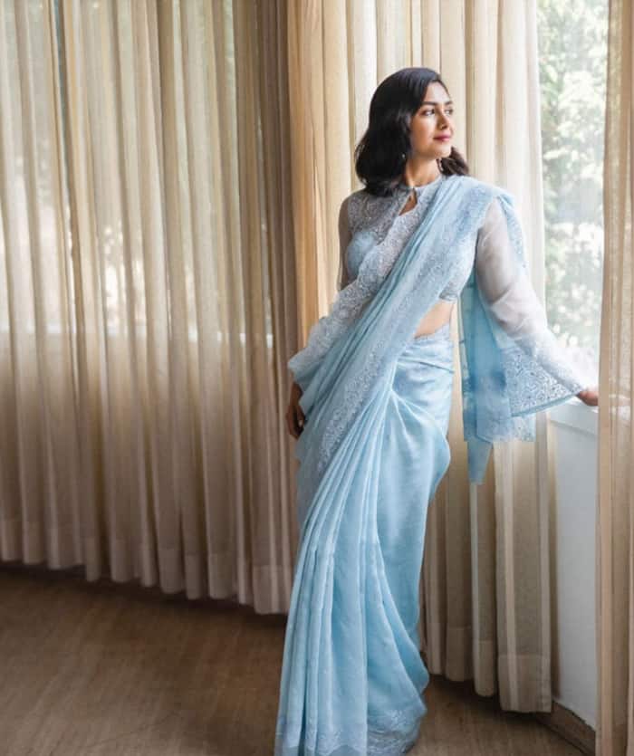 Mrunal Thakur looks ethereal in a pastel blue saree