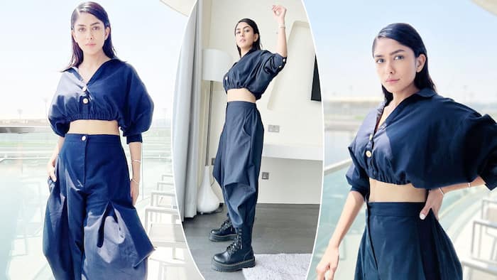 Mrunal Thakur Keeps it Chic in Blue Shirt And Harem Pants - See PICS