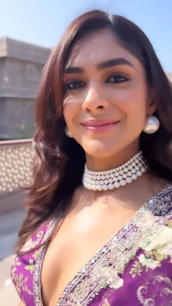 Mrunal Thakur Looks Like Royal Princess in Purple Silk Lehenga With Plunging Neckline For Rs 68K ...