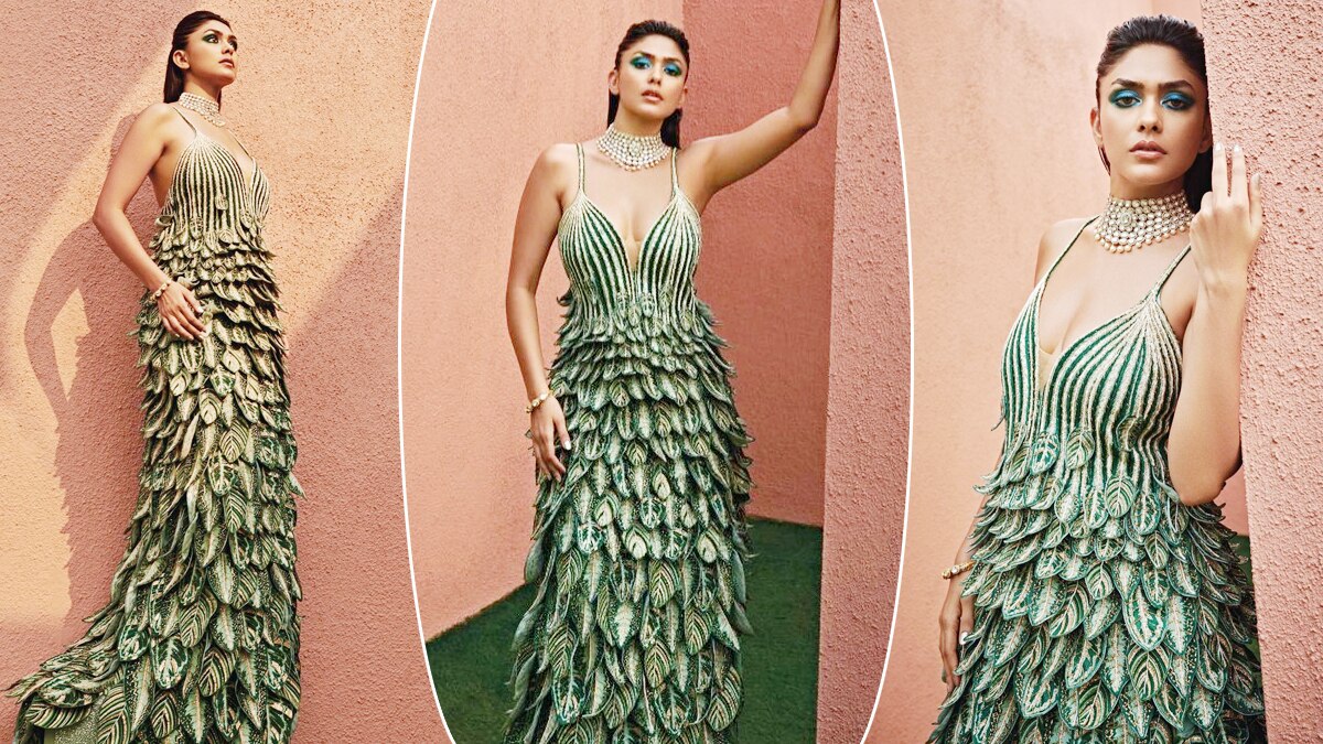 Mrunal Thakur Looks Like a Tree in Sexy Plunging Neckline Forest Green ...