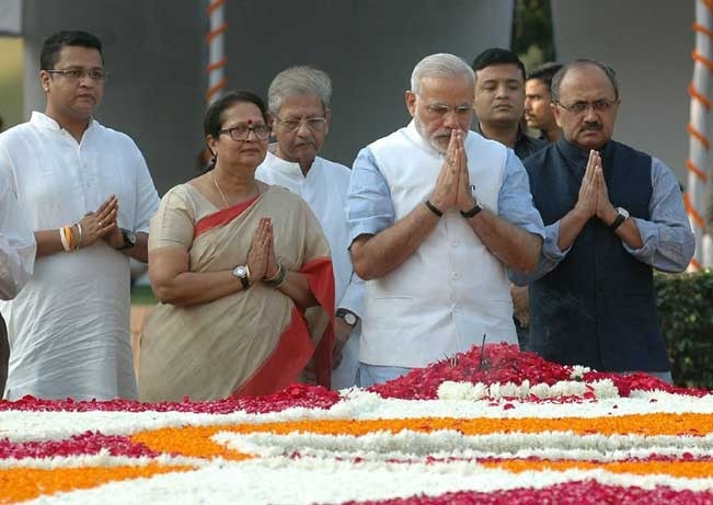 Narendra Modi attends the Sarva Dharma Prarthana Sabha at the Samadhi ...