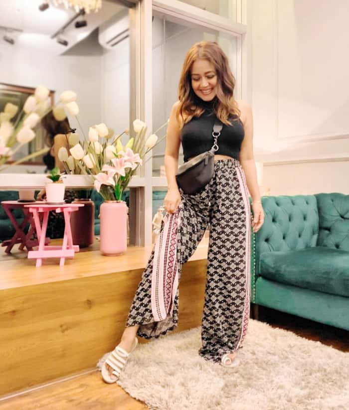 Neha Kakkar Looks Oh-So-Gorgeous in a Black Crop Top And Printed Pants ...