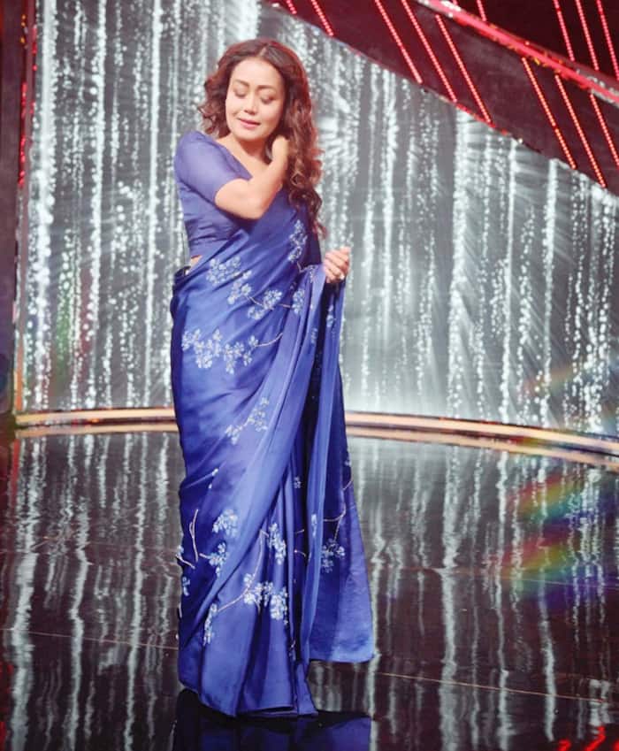 Neha Kakkar rocks a blue saree on Indian Idol 12