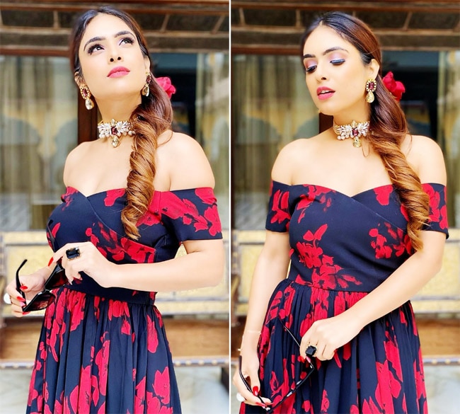 Neha Malik Look Hot Red Dress