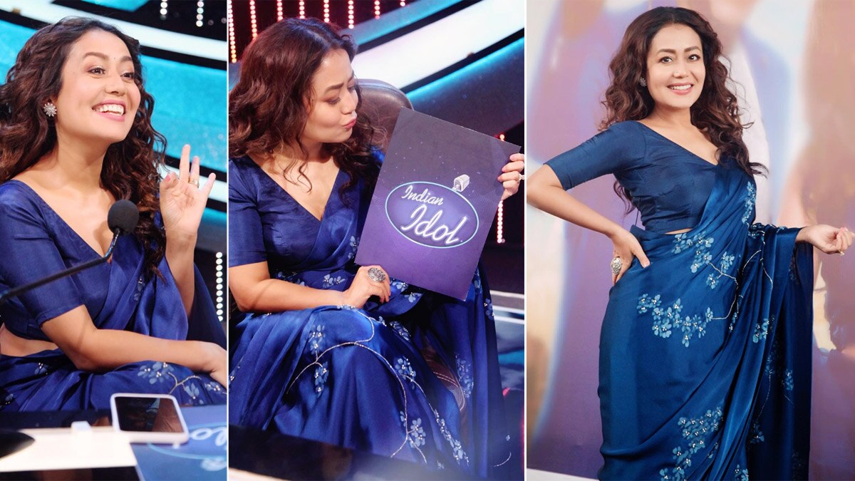 Neha Kakkar looks fabulous in her satin saree on Indian Idol 12