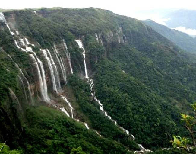 Nohsngithiang Falls in East Khasi Hills district of Meghalaya, India