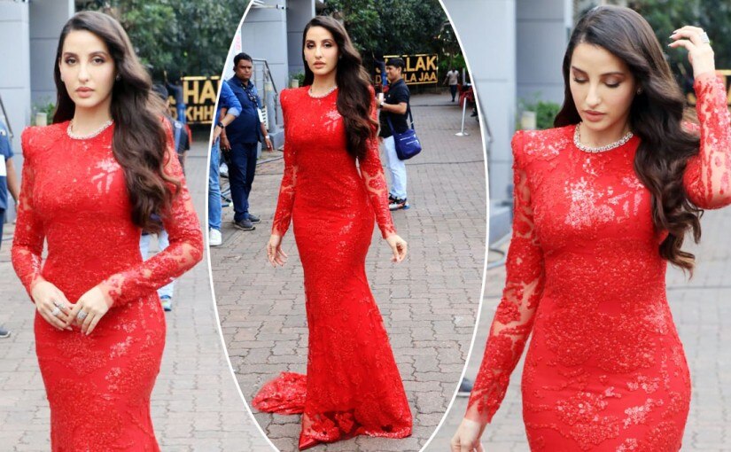 Nora Fatehi is a Bombshell in Red Gown With a Sexy Fish Cut For Jhalak ...