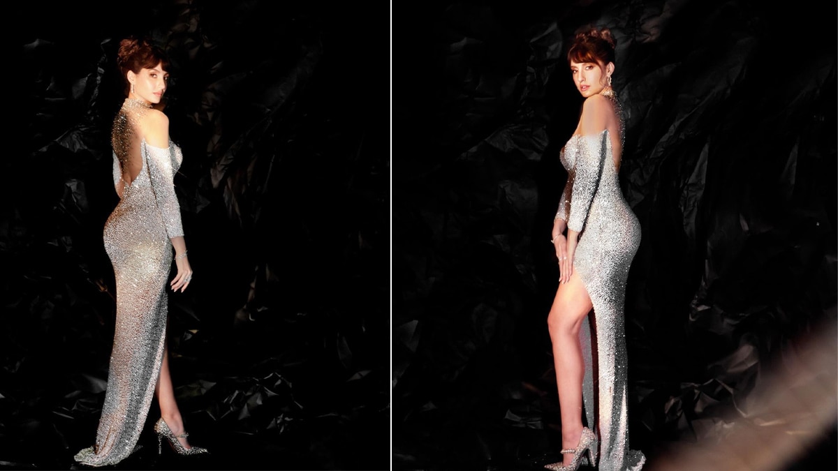 Nora Fatehi is a Sexy Bodycon Queen in Shimmery Gown With a Thigh-High Slit on Sets of Jhalak ...