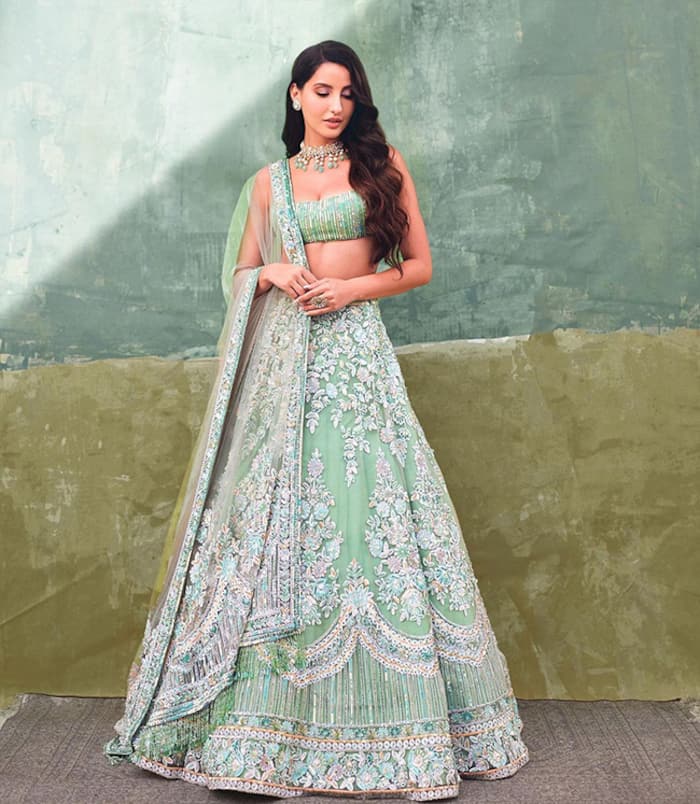 Nora Fatehi Is An Absolute Goddess In Green Embellished Lehenga With