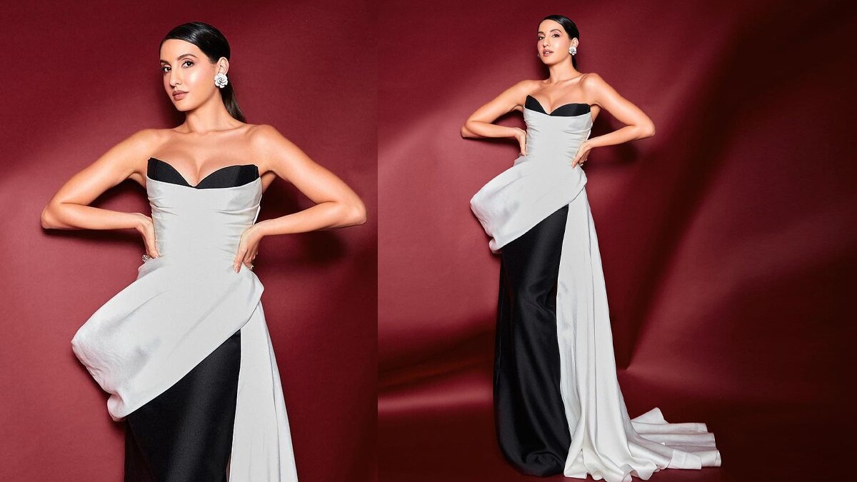 Nora Fatehi Oozes Hotness in Giant Black Gown With Sexy White Corset ...