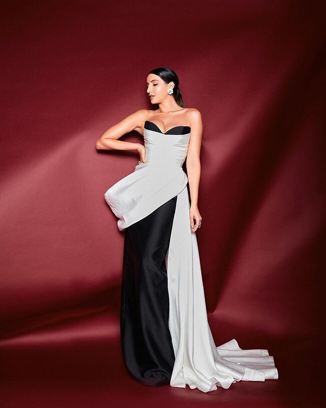 Nora Fatehi stuns in glamorous black and white gown, looks sensational ...