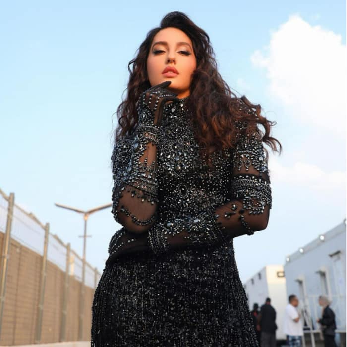 Nora Fatehi Looks 'Patola' in Glittery Black Sharara Set With Chiffon ...