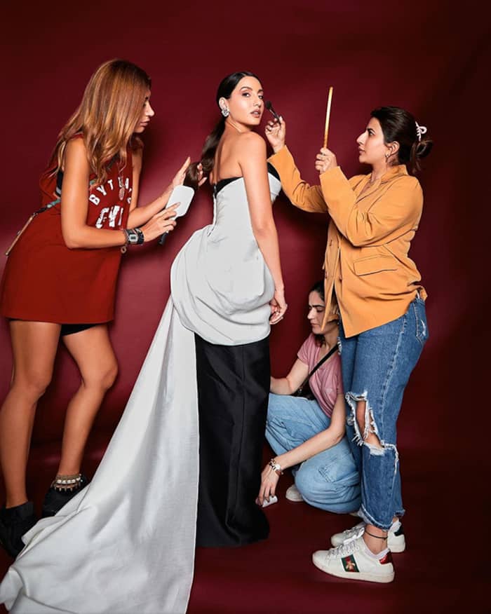 Nora Fatehi Wears A Figure Hugging Black And White Gown In New