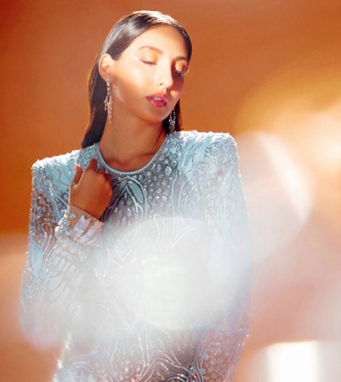 Nora Fatehi Channels Her Inner Elsa in Gorgeous Sheer Blue Gown, Her ...