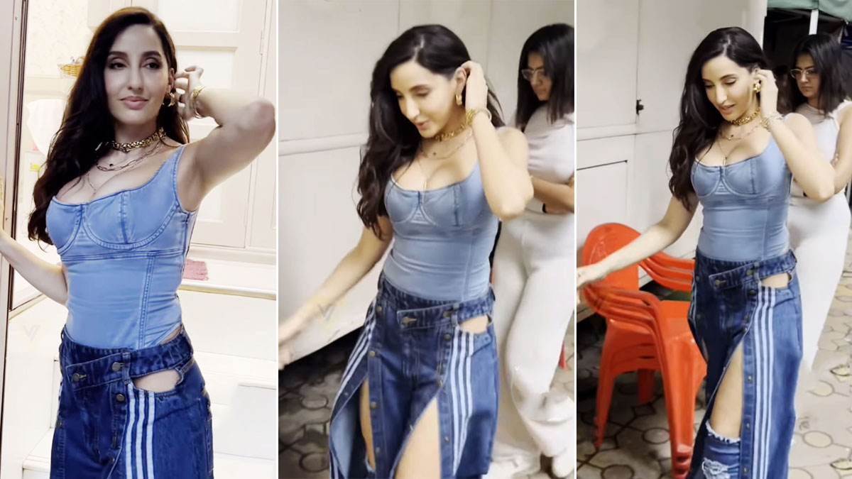 Nora Fatehi Goes Sexy in Denim Bodysuit, Flaunts Hot Figure on Sets ...