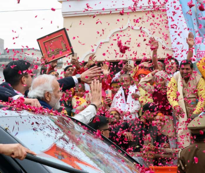 PM Modi Being Showered With Rose Petals