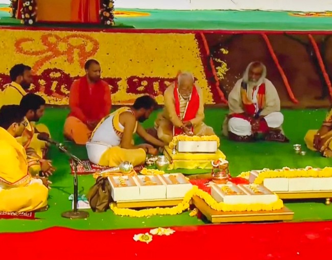 In Pics: PM Modi Performs Pooja At Shri Kalki Dham Foundation Stone ...